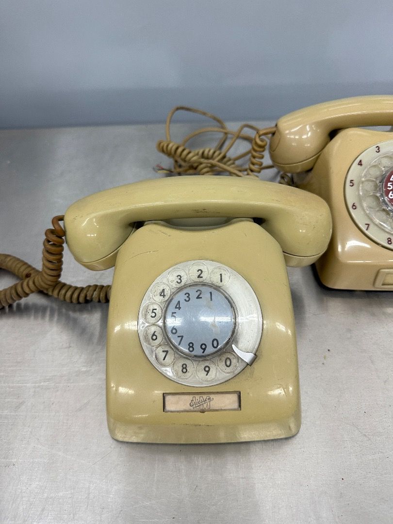 A pair x2 old 60s 70s vintage Ericsson LM Dial Swedish Telephone Rotary ...
