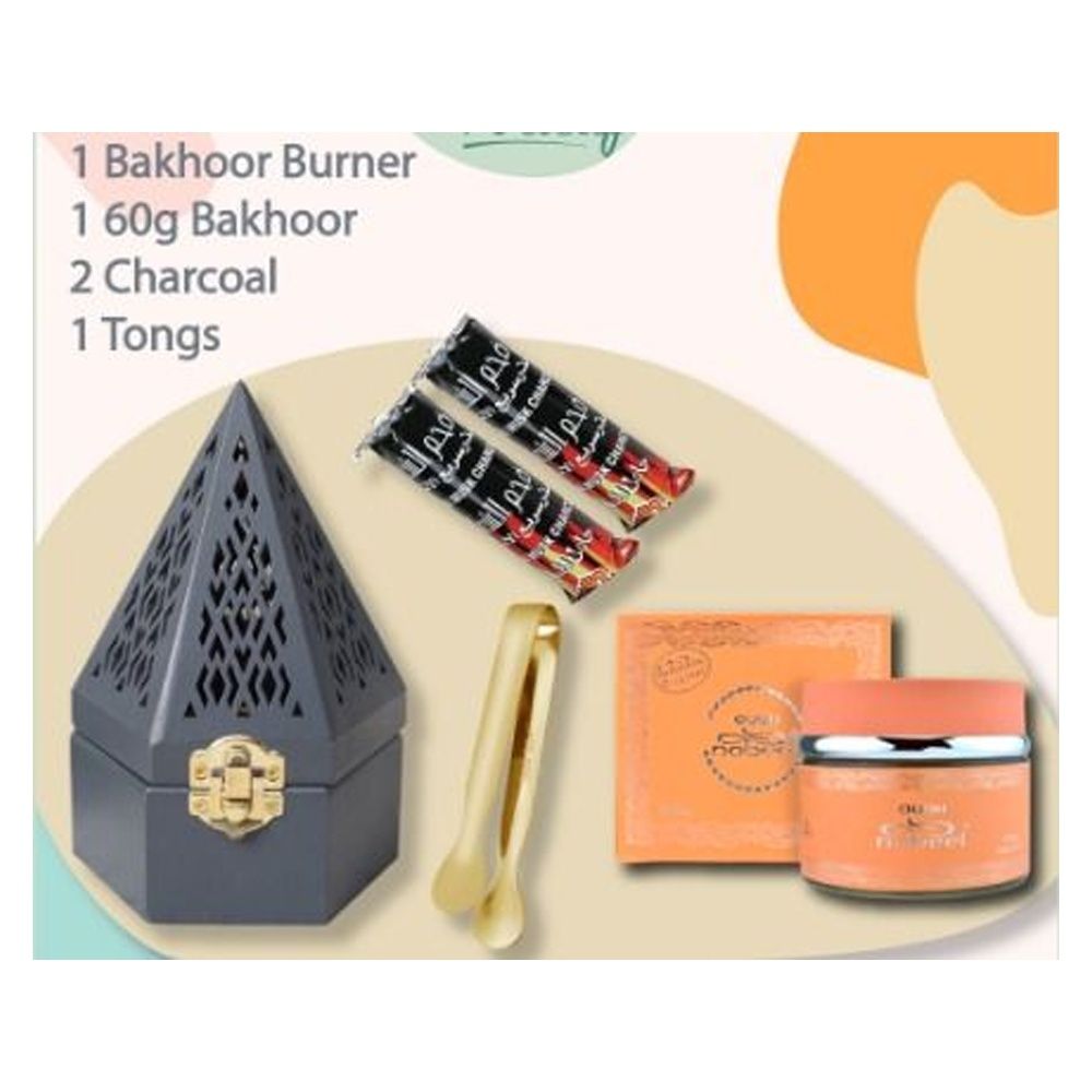 Bakhoor Burner Set 5 in 1 Kasturi Arabic Fragrance Wooden Box Square ...