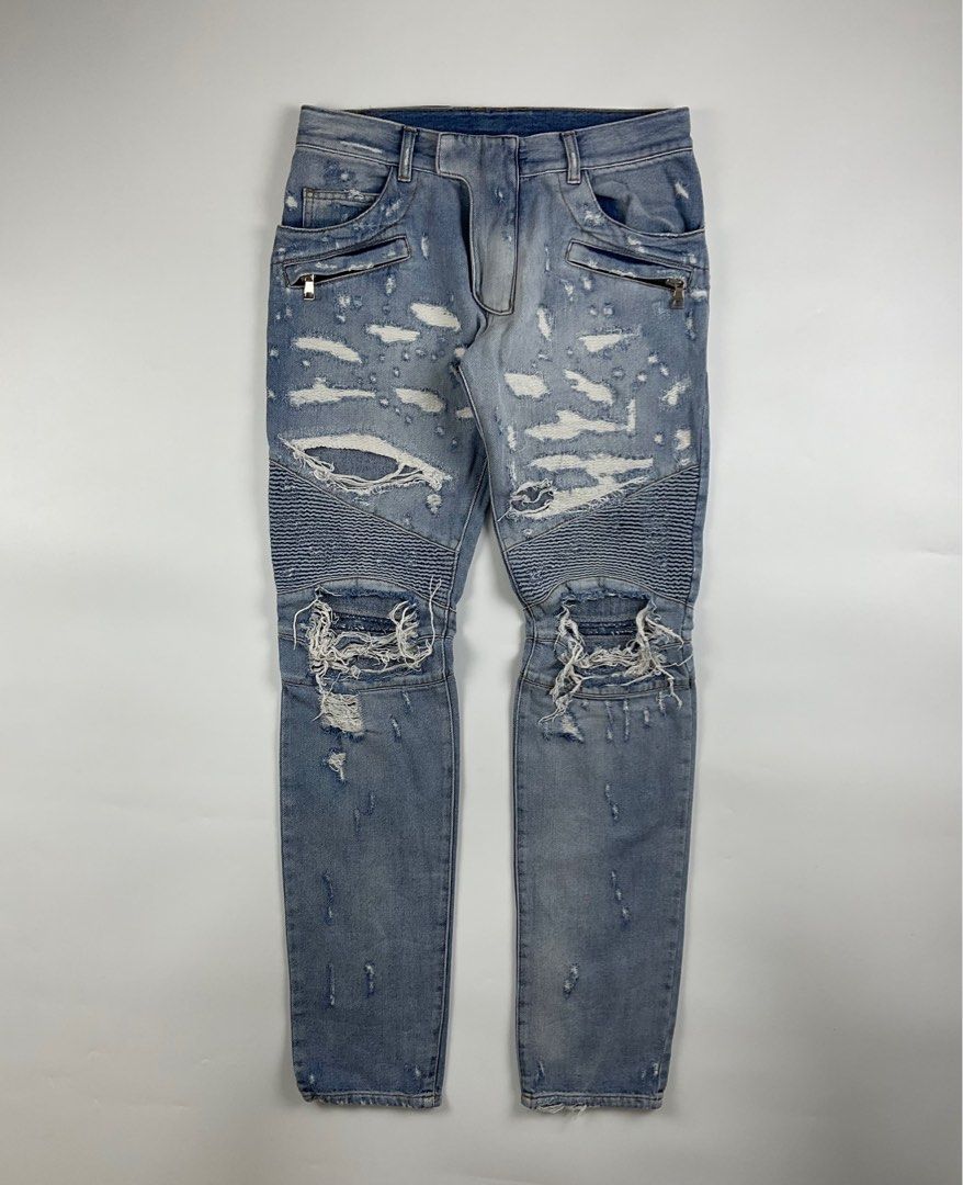 Balmain Slim Ripped Biker Pants, Men's Fashion, Bottoms, Jeans on Carousell