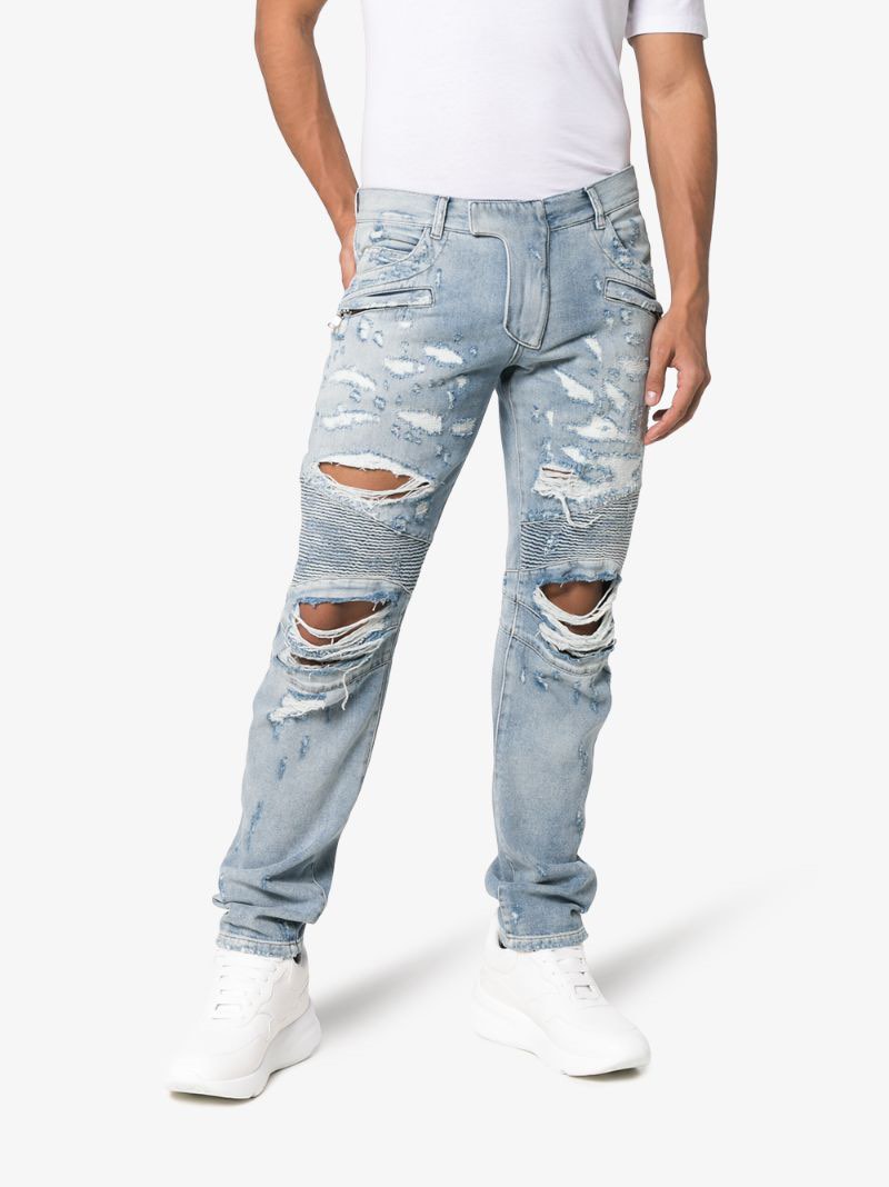 Balmain Slim Ripped Biker Pants, Men's Fashion, Bottoms, Jeans on Carousell