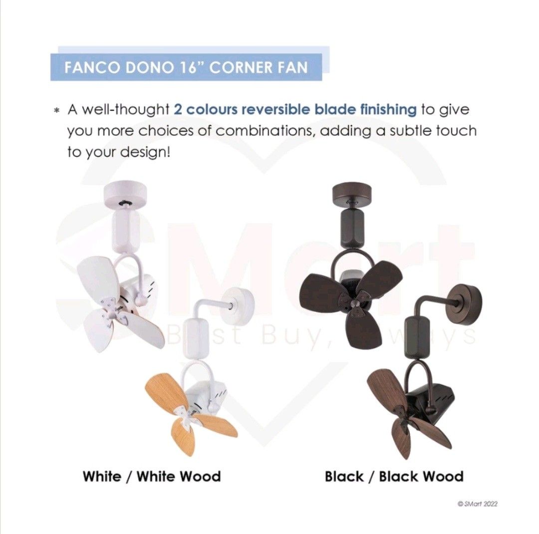 Brand New Fanco DONO 16" DC Motor Corner Fan and Wall Fan with Remote ...
