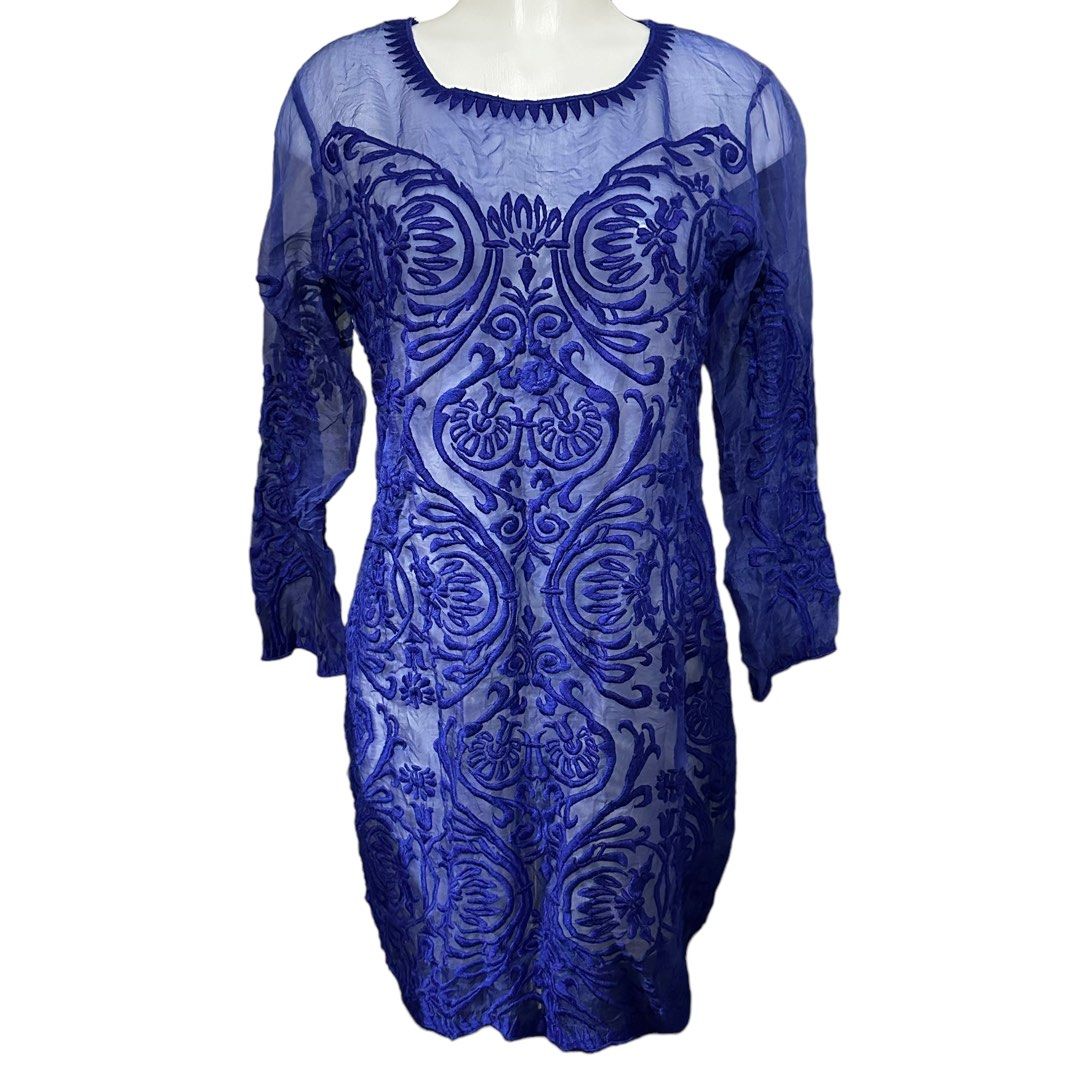 BRAND NEW YOANA BARASCHI see through blue lace embroidered dress, Women ...