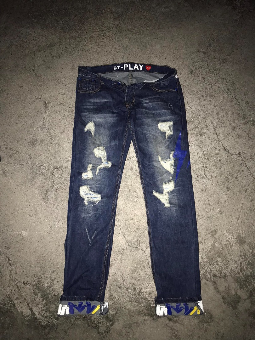 CDG PLAY Jeans (custom), Men's Fashion, Bottoms, Jeans on Carousell