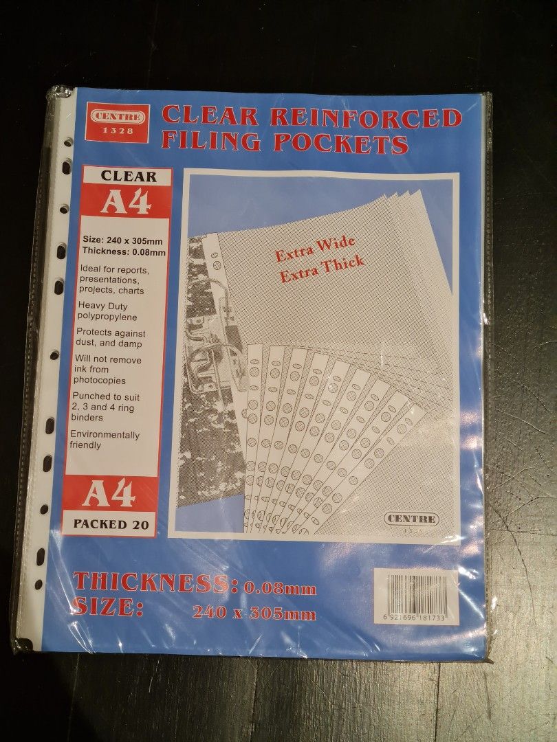 Clear A4 Filing Pockets, Hobbies & Toys, Stationery & Craft, Stationery & School Supplies on ...