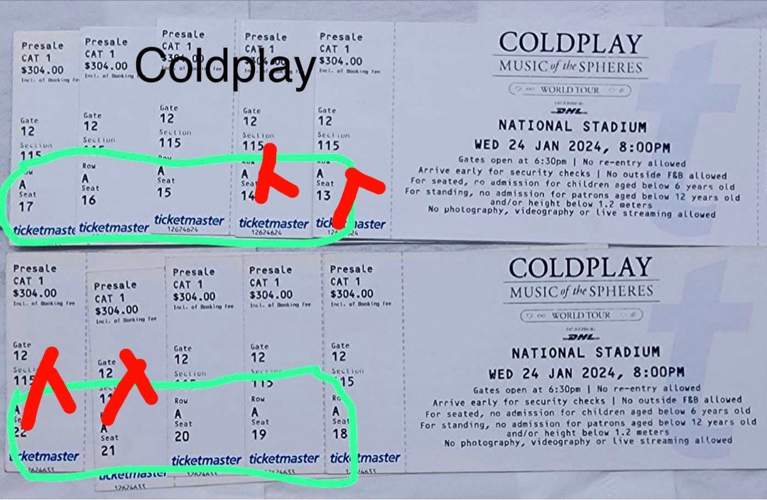 Coldplay 24 january 2024 CAT 1 6x row A, Tickets & Vouchers, Event ...