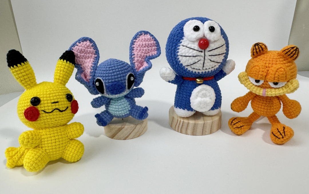 Crochet Picachu Stitch Garfield Doraemon doll, Hobbies & Toys ...