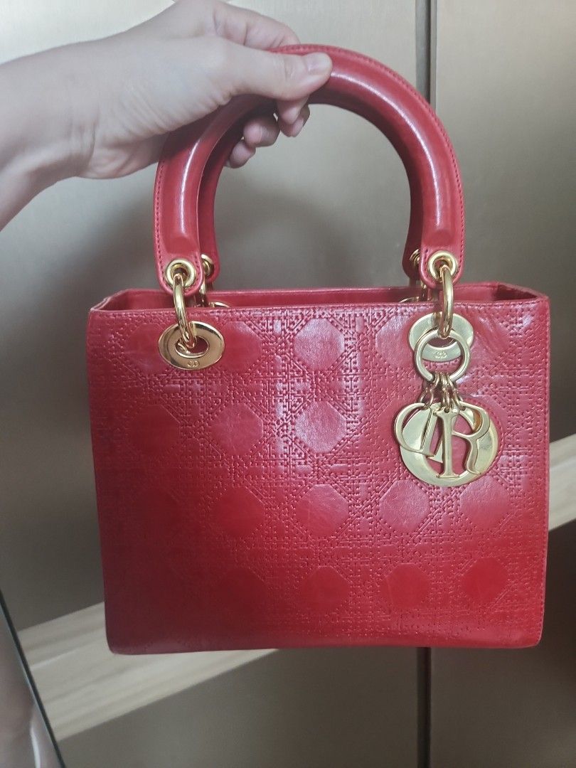 Dior lady Dior red perforated limited edition, Luxury, Bags & Wallets ...
