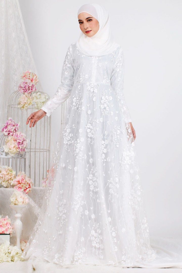 Dress Putih Kahwin/Nikah, Women's Fashion, Muslimah Fashion, Dresses on ...