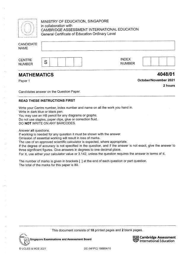 GCE O Level Mathematics Actual Exam Papers! Past 10 Year Series Maths ...