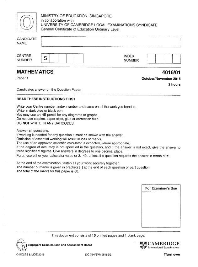 GCE O Level Mathematics Actual Exam Papers! Past 10 Year Series Maths ...