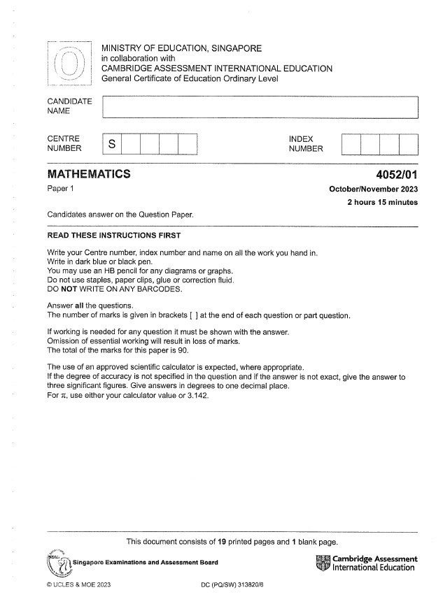 GCE O Level Mathematics Actual Exam Papers! Past 10 Year Series Maths ...