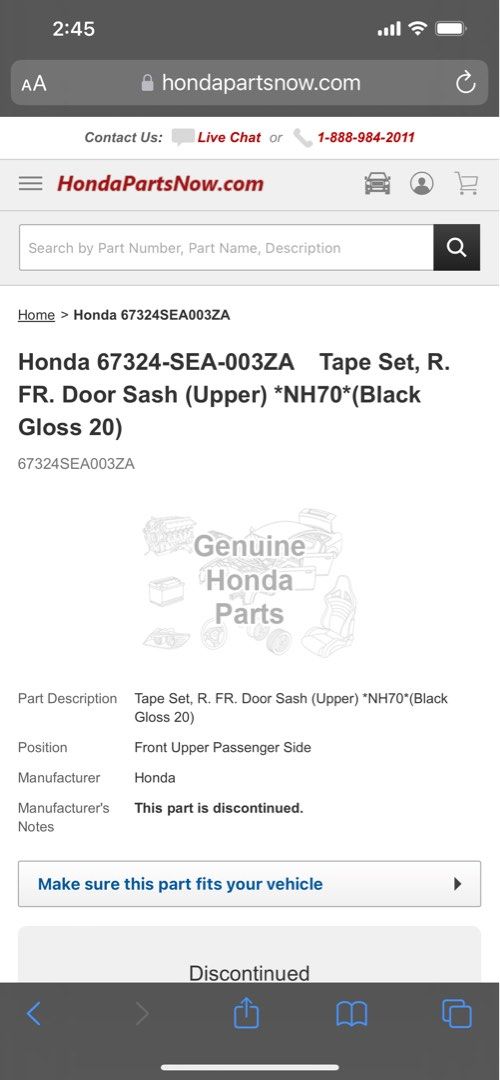 Honda genuine part door sash for accord Euro R, Car Accessories ...