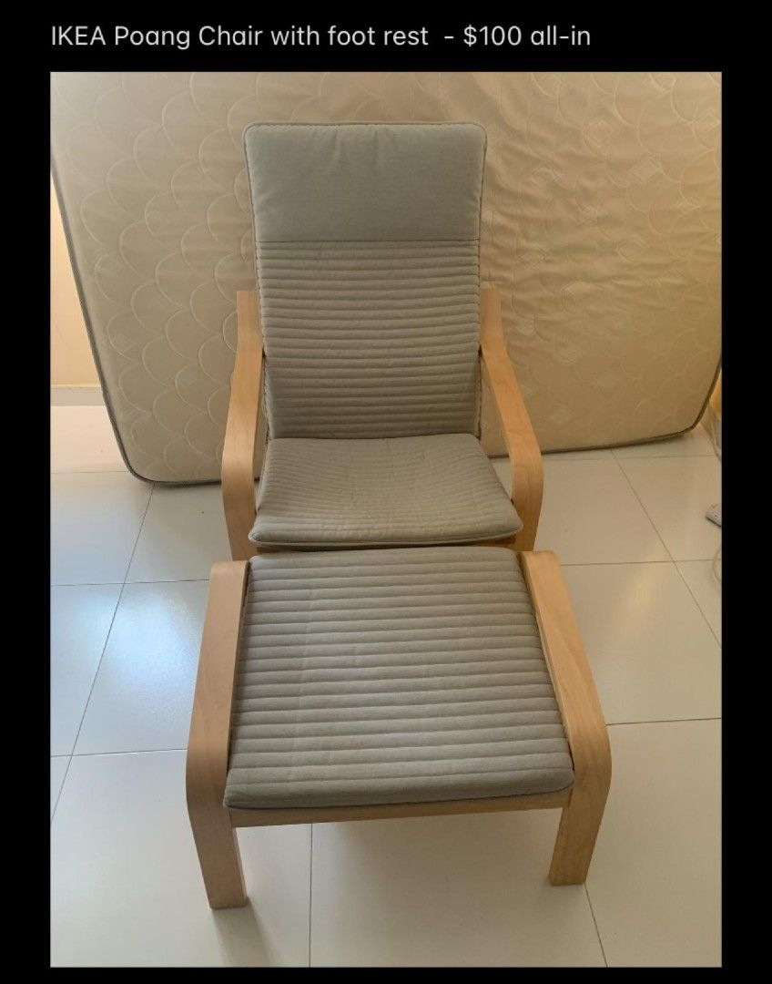 Ikea Poang set with foot rest, Furniture & Home Living, Furniture ...