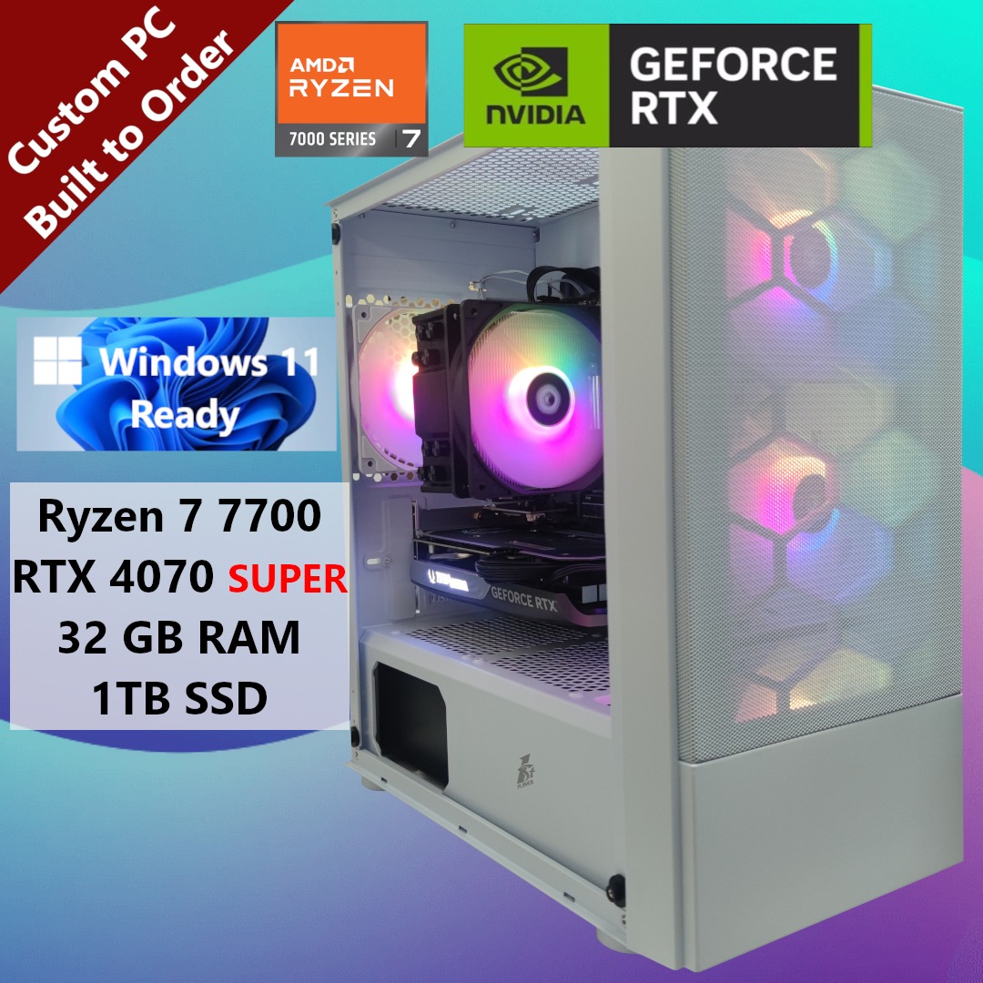 [LATEST] RTX 4070 SUPER Ryzen 7 7700 Budget Gaming Computer PC Custom ...