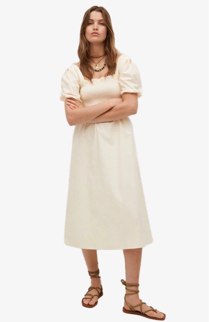 Mango Puff Sleeves Midi Dress Authentic, Women's Fashion, Dresses ...