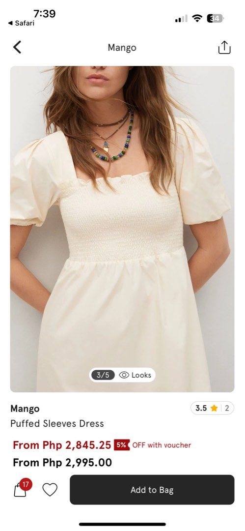 Mango Puff Sleeves Midi Dress Authentic, Women's Fashion, Dresses ...