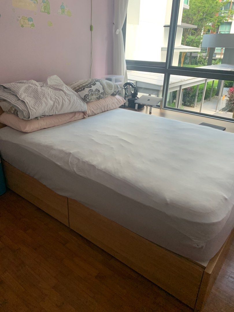 nitori double bed frame+mattress, Furniture & Home Living, Furniture ...