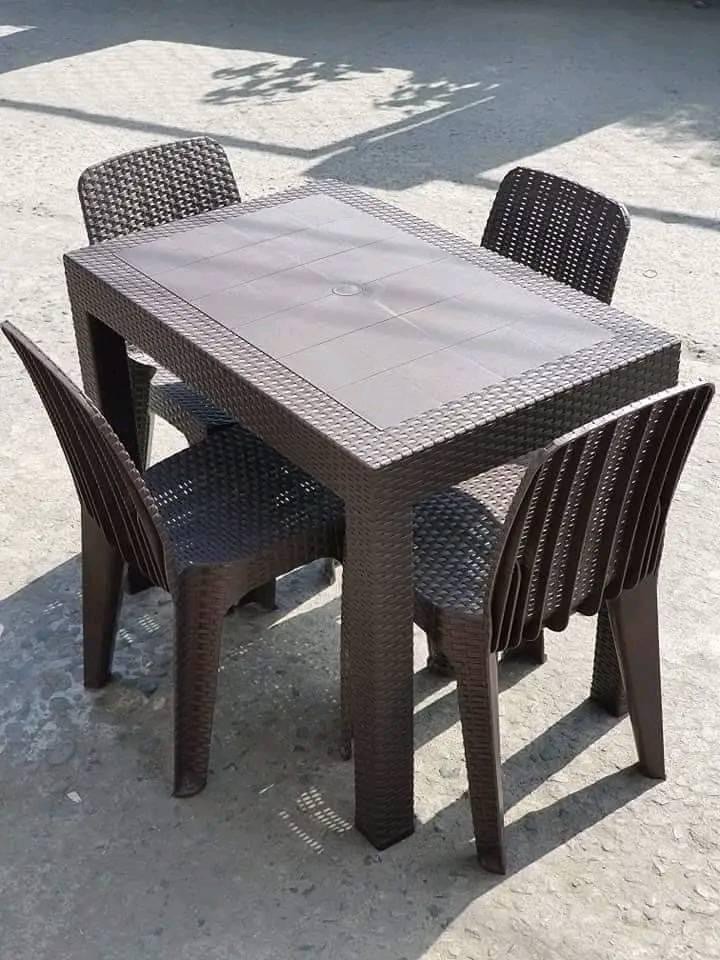 Rattan plastic table and chair, Furniture & Home Living, Furniture ...