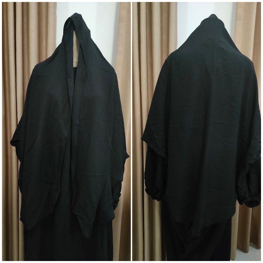 Ready 2 Warna Black+Charcoal Gamis Set Jilbab Crinkle Jumbo Lengan ...