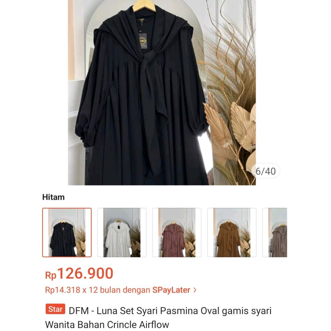 Ready 2 Warna Black+Charcoal Gamis Set Jilbab Crinkle Jumbo Lengan ...