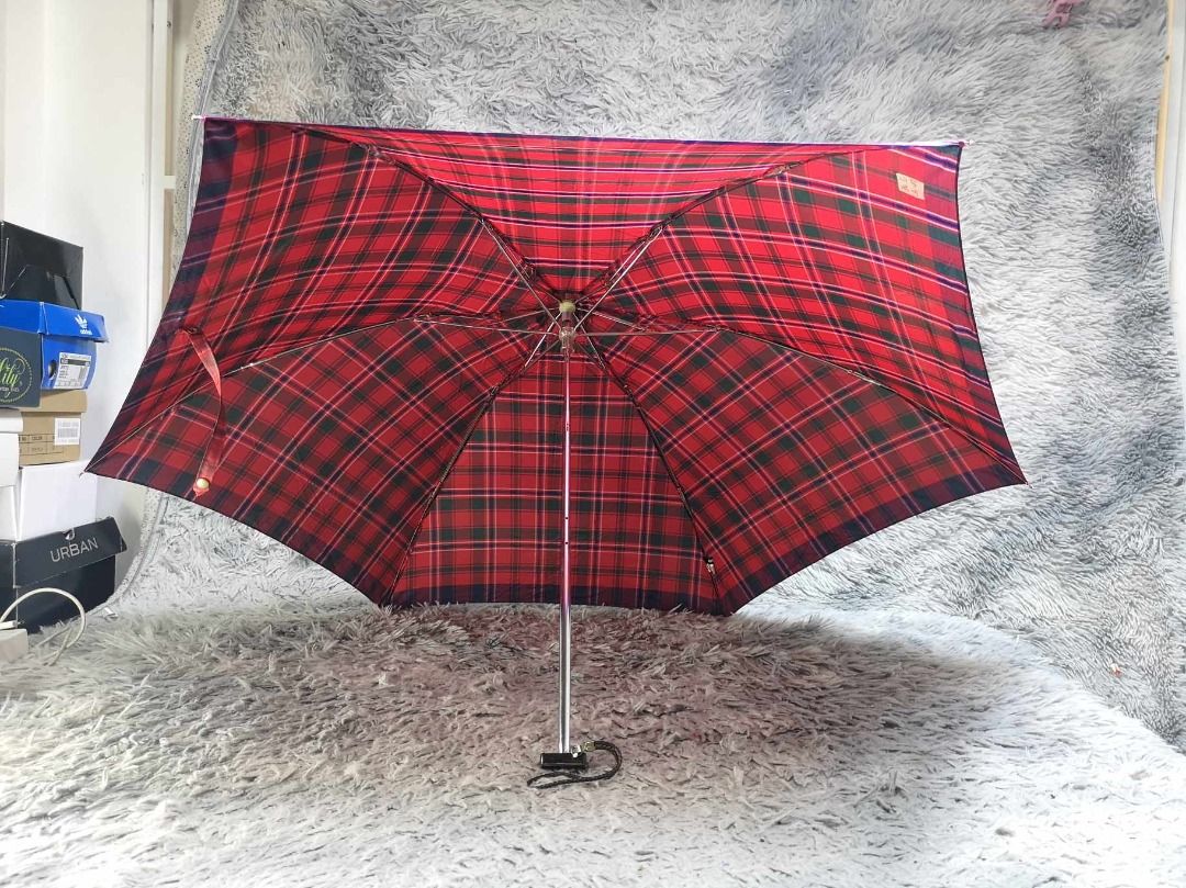 Red Plaid Foldable Umbrella, Hobbies & Toys, Travel, Umbrellas on Carousell