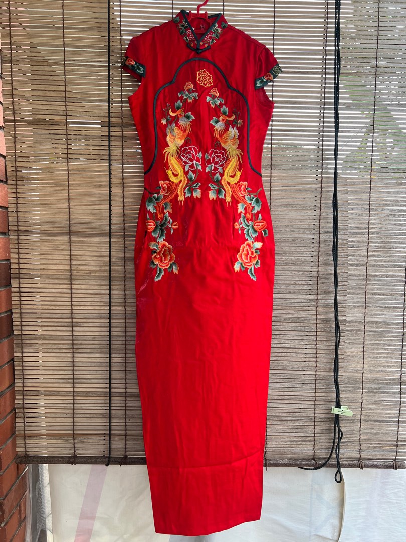 [Rent]Long Red Cheongsam, Women's Fashion, Dresses & Sets, Traditional ...