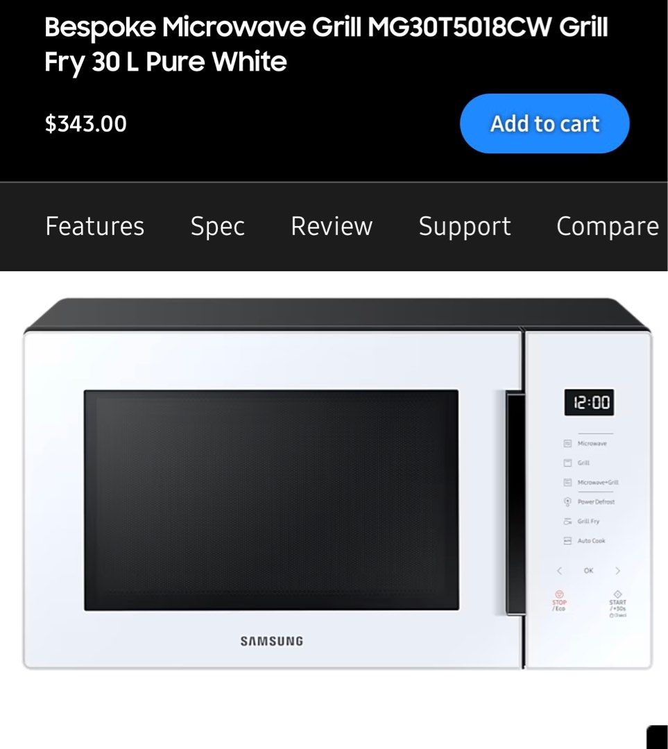 Samsung Microwave Grill MG30T5018CW Grill Fry 30 L Pure White, TV ...