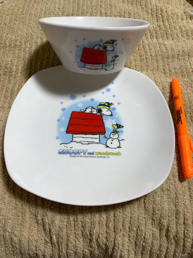Snoopy plate and bowl set ( with box), Furniture & Home Living ...