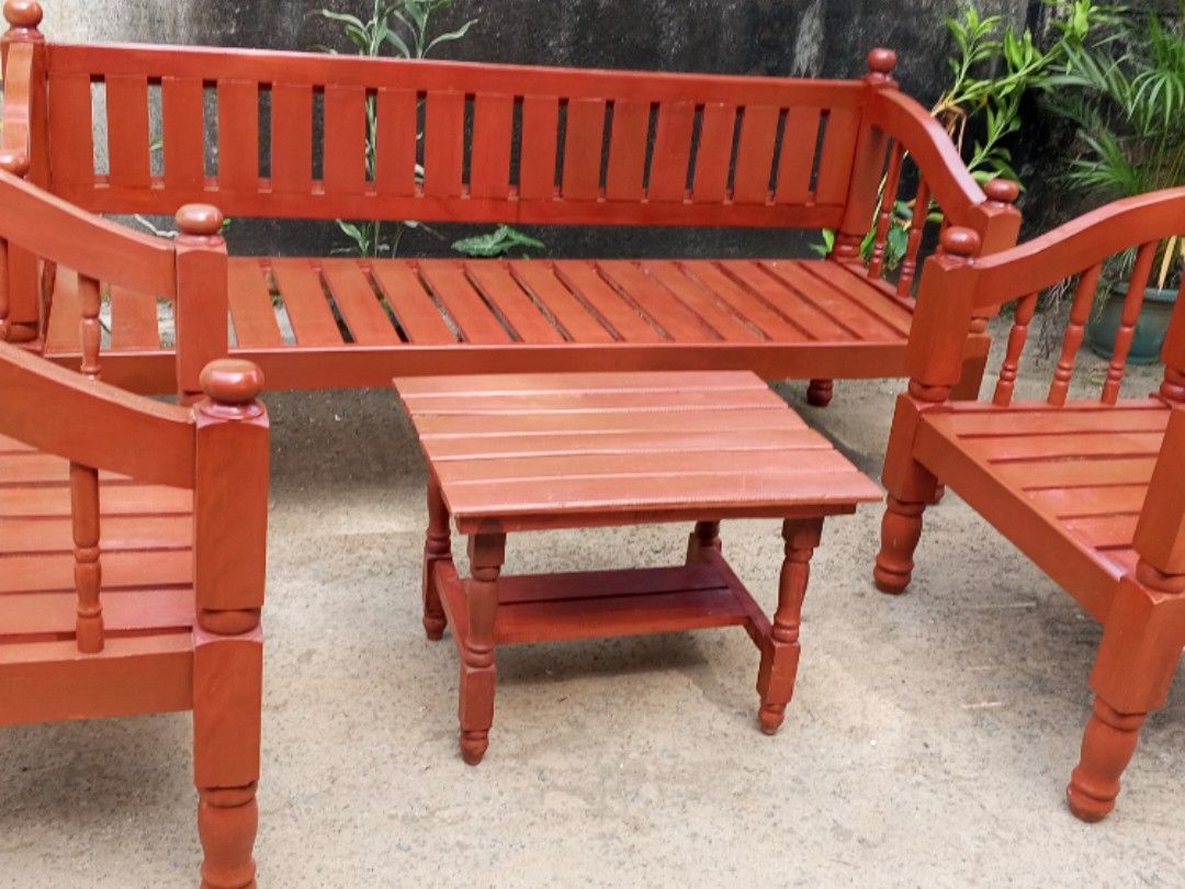 Solid Wood Sala Set, Furniture & Home Living, Furniture, Sofas on Carousell