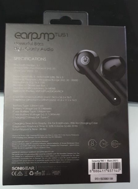 SonicGear Earpump TWS 1 (2021) True Wireless Stereo Earbuds | BT 5.1 ...