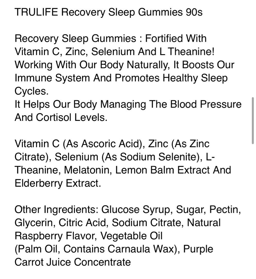 TRULIFE Recovery Sleep Gummies 90s, Health & Nutrition, Health ...