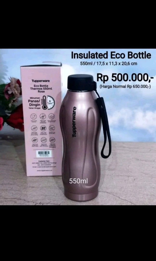 Tupperware insulated eco bottle stainless rosegold 550ml termos tahan panas dingin botol nagita ...