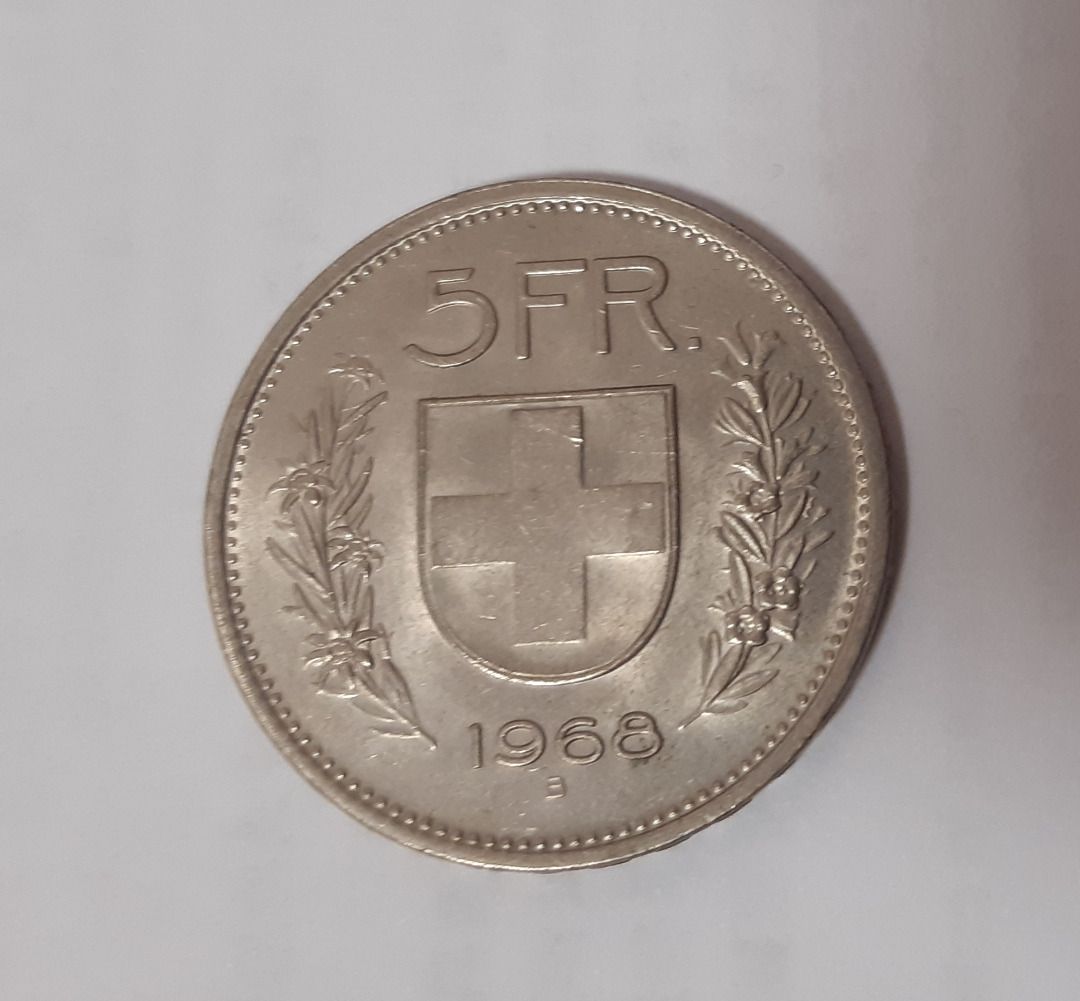 1968 Swiss circulation 5 Francs coin, 興趣及遊戲, 收藏品及紀念品, 錢幣 - Carousell