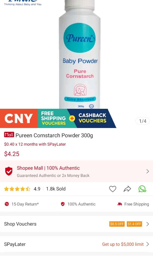 2x Pureen Cornstarch Powder 300g, Beauty & Personal Care, Bath & Body ...