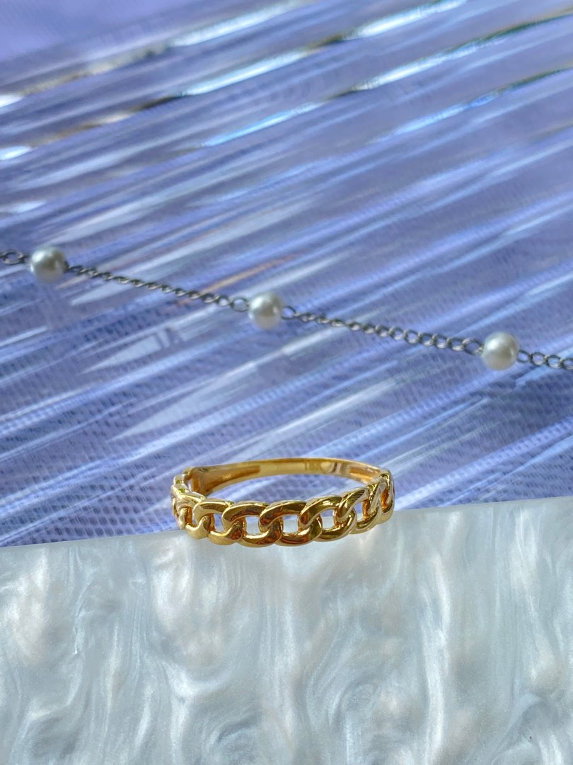 Authentic and Pawnable 18k Saudi Gold Chain Ring, Women's Fashion, Jewelry & Organizers, Rings ...