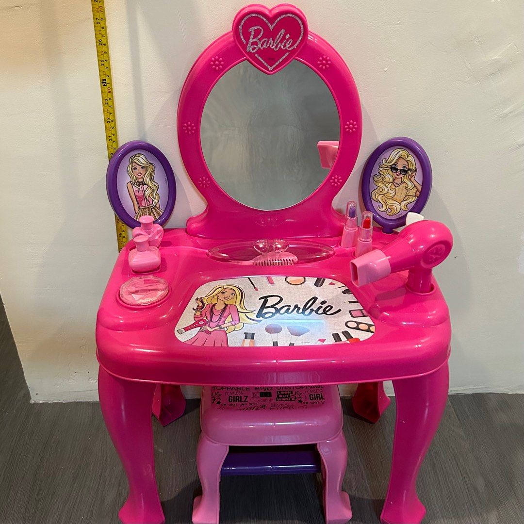 Authentic Barbie Vanity Table and Stool with FREE toys, Hobbies & Toys ...