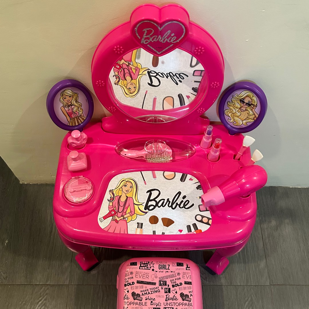 Authentic Barbie Vanity Table and Stool with FREE toys, Hobbies & Toys ...