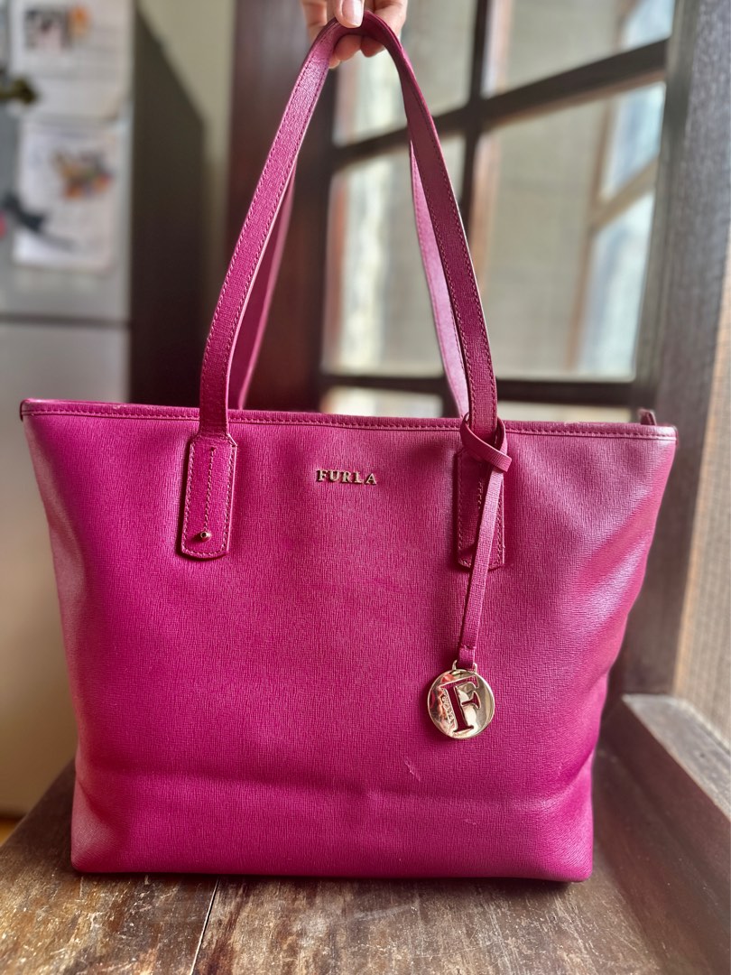 Authentic FURLA Pink Totebag Saffiano Leather, Luxury, Bags & Wallets ...