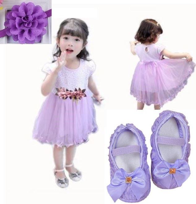 Baby Purple Dress Shoes Socks Headband Crown Set For Girls Long Back ...