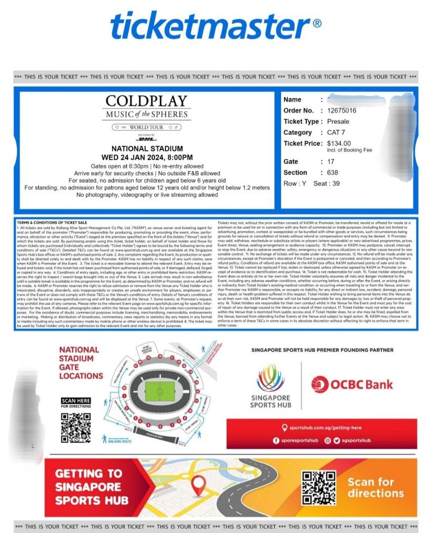 Coldplay Jan 24 cat 7 ticket, Tickets & Vouchers, Event Tickets on ...
