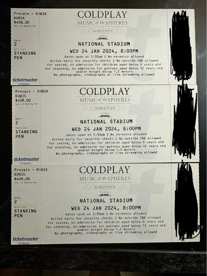 Coldplay Kubrick Standing experience tickets 24th Jan, Tickets ...