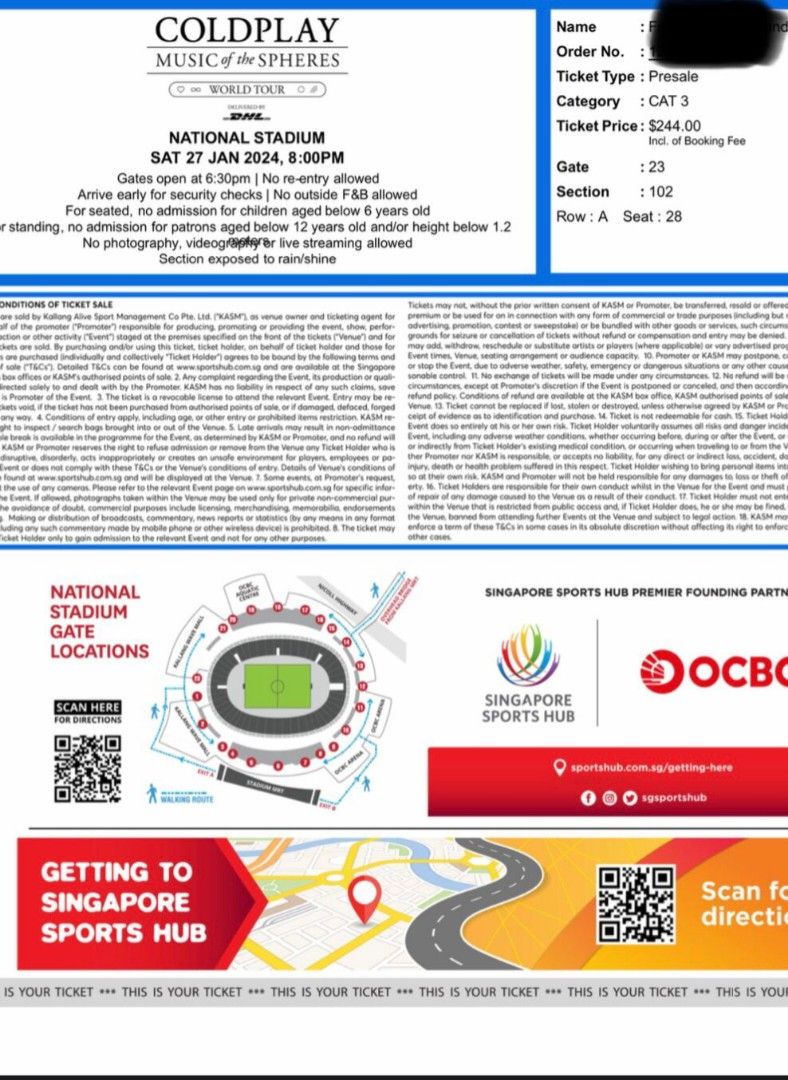 Coldplay Tickets (Cat 3), Tickets & Vouchers, Event Tickets on Carousell