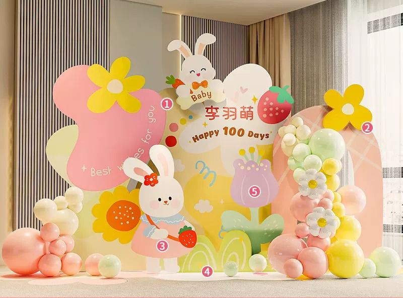 cute rabbit theme birthday decoration scene decoration theme first year ...