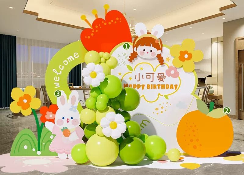 cute rabbit theme birthday decoration scene decoration theme first year ...