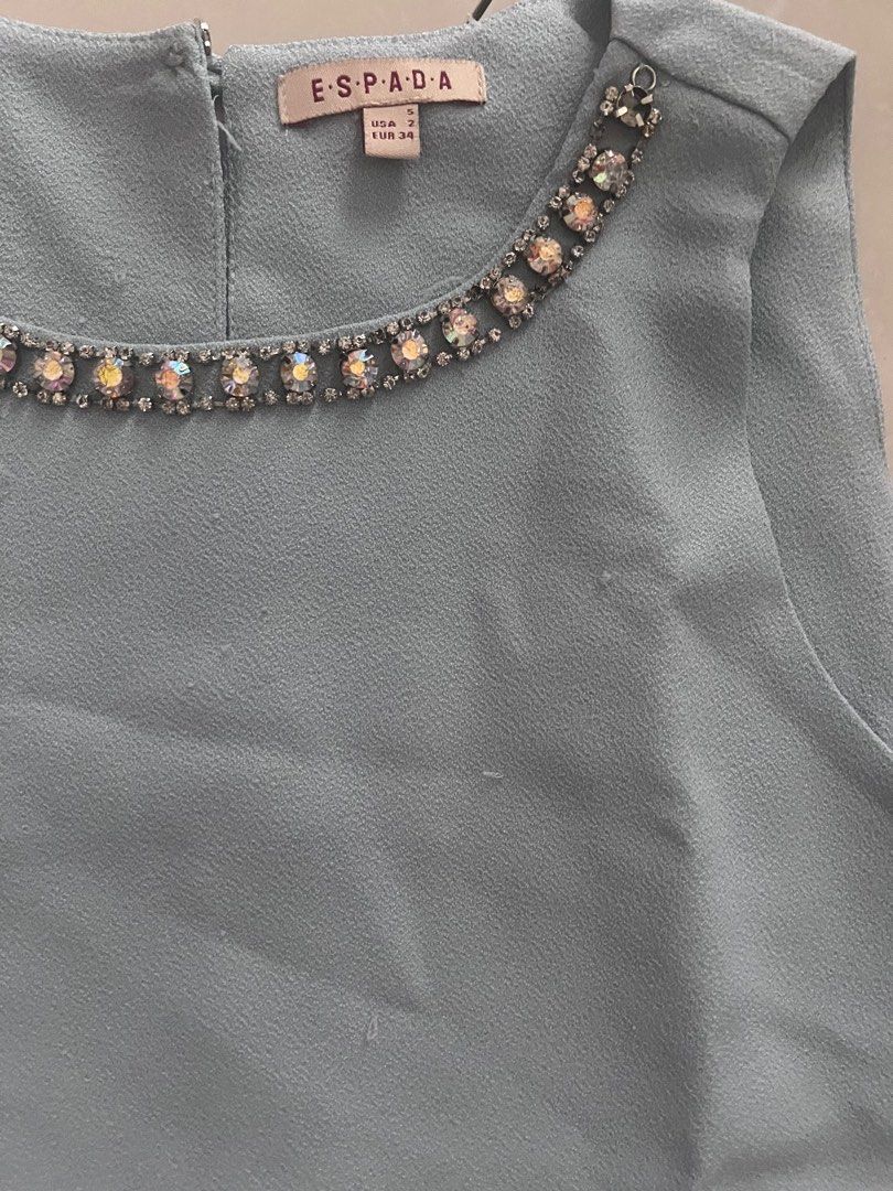 Espada Blue Bejeweled Top, Women's Fashion, Tops, Blouses on Carousell