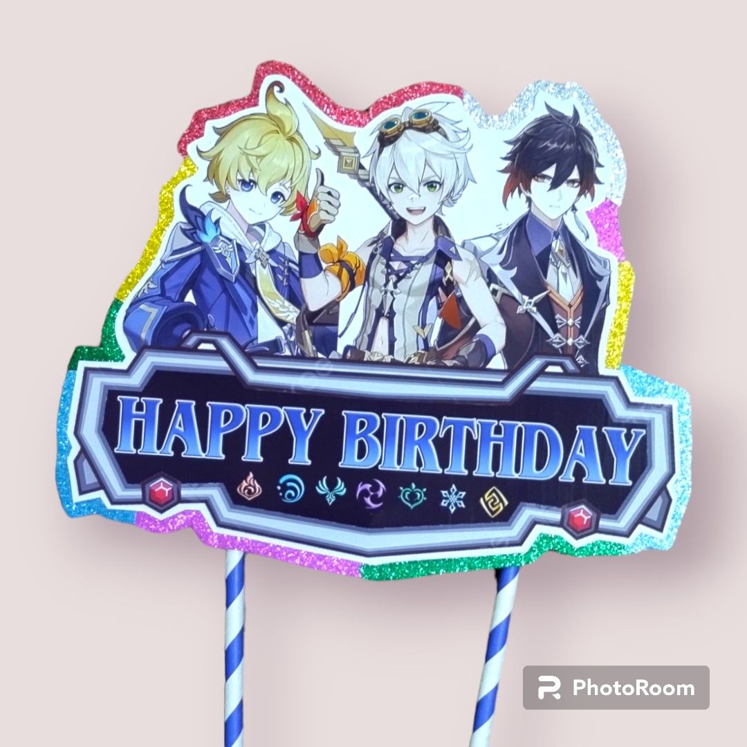 Genshin Impact Theme Birthday Party Banner Cupcake Cake Topper ...