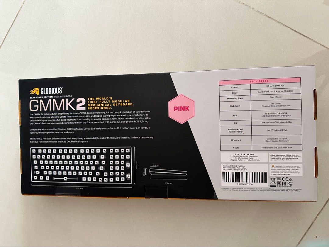 Glorious Barebones Edition GMMK 2 modular Mechanical Keyboard full size ...