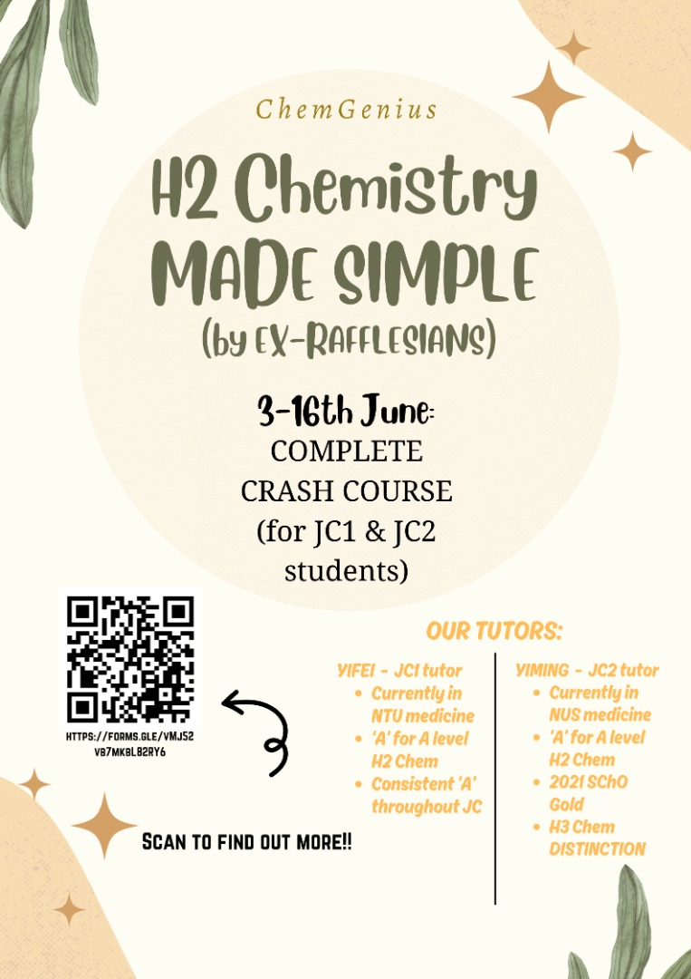 H2 CHEMISTRY Tuition Full Syllabus Package (June holidays), Learning ...