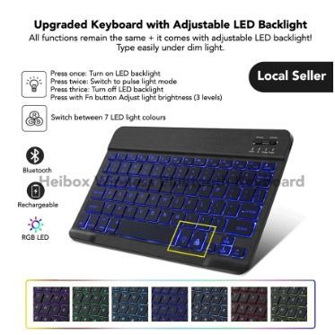 Heibox Wireless Bluetooth Keyboard with RGB LED Backlight Silent ...