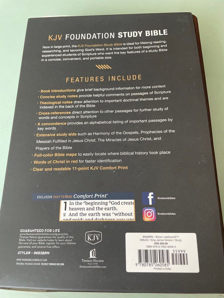 KJV Foundation Study Bible, Large Print, Brown Leathersoft, Hobbies & Toys, Books & Magazines ...